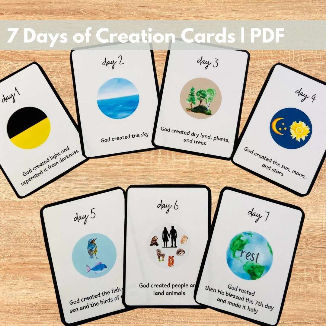 Days of Creation Cards Printable, Creation Story Picture Cards for Kids ...