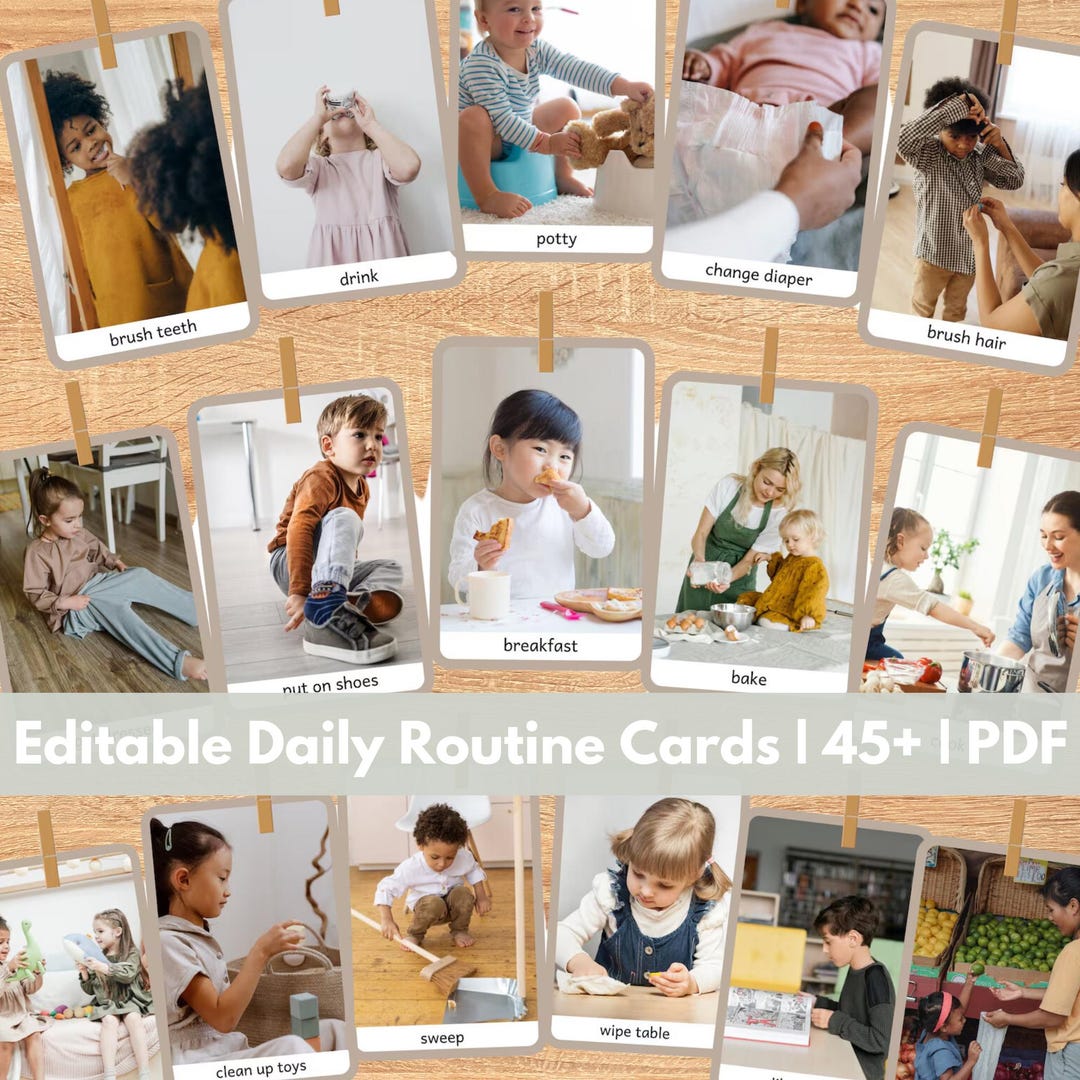 EDITABLE Routine Cards for Kids Real Pictures Toddler Visual Routine ...