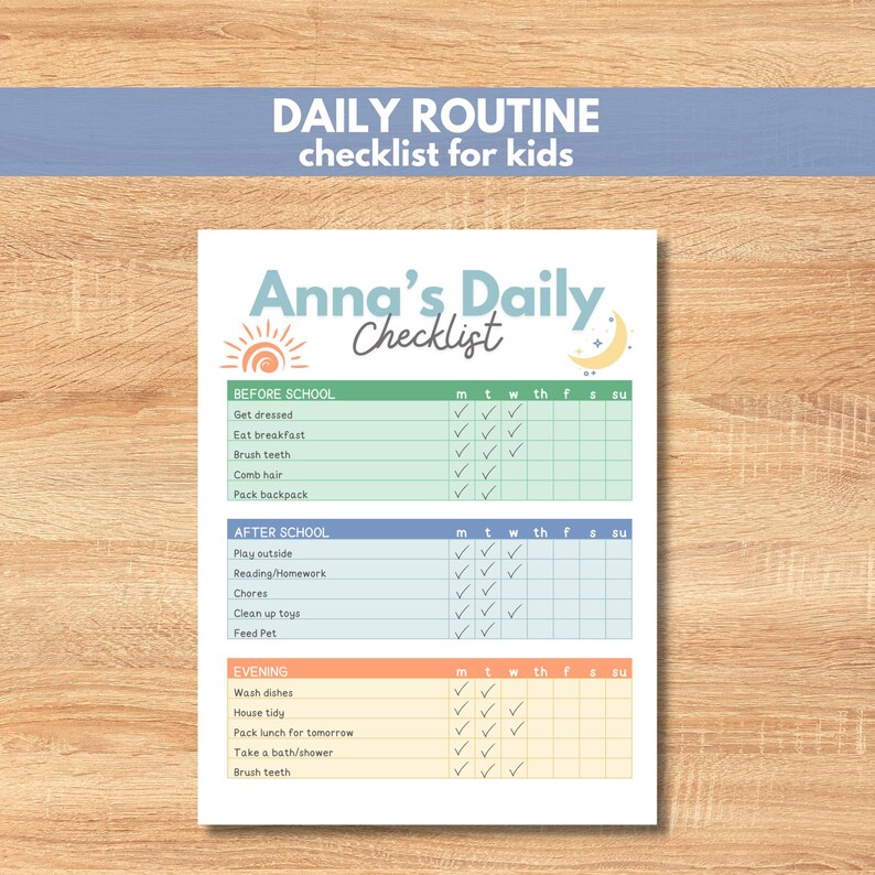 Editable Kids Daily Checklist, Visual Schedule Routine (digital ...