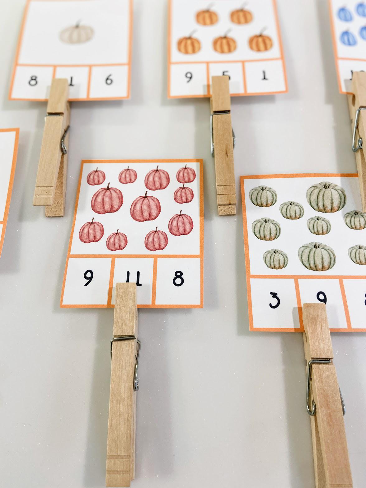 Count and Clip Cards Pumpkins, Printable Fall Math Activity, Counting ...