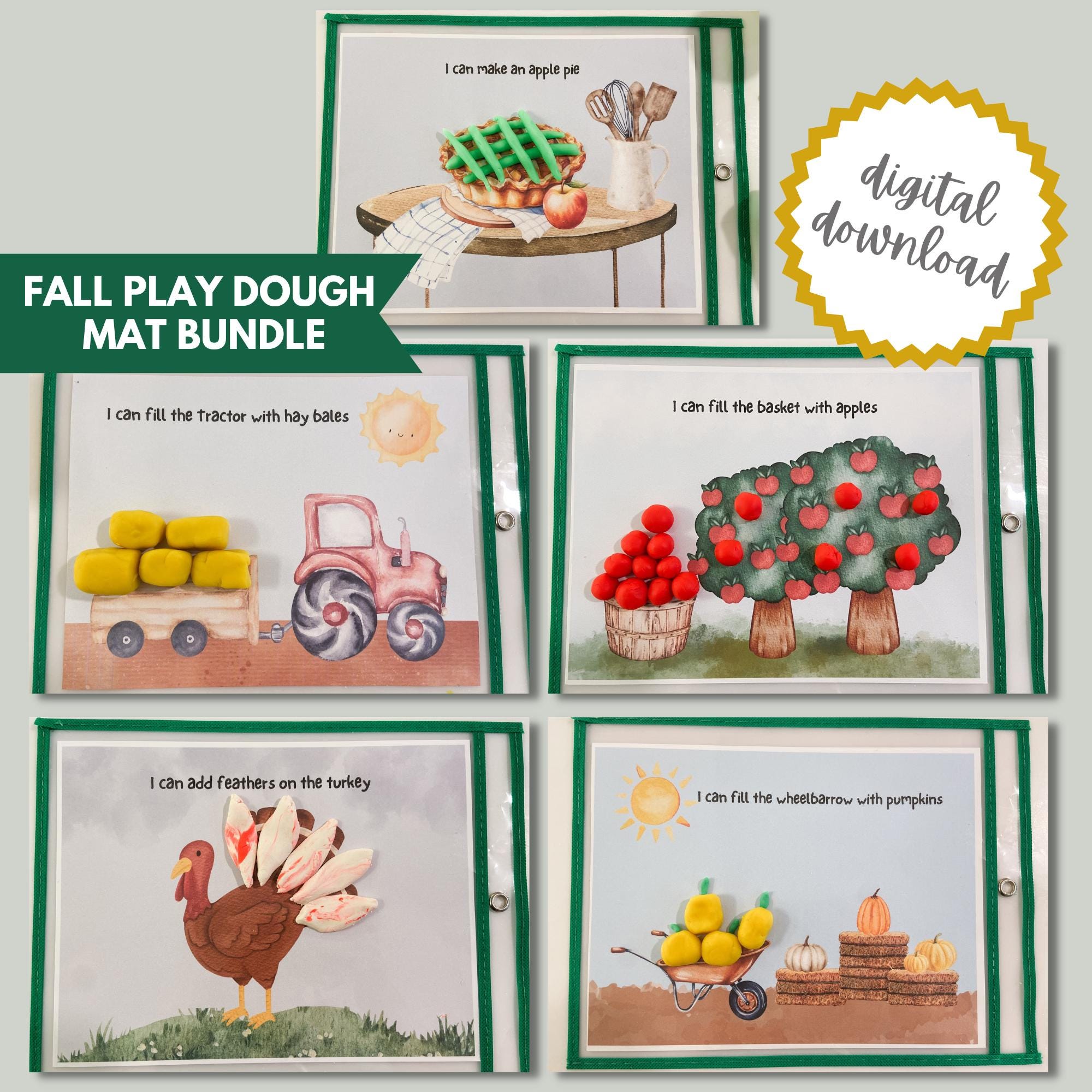 Fall Playdough Mats Printable Bundle | Fall Scenes Play Doh Mats ...