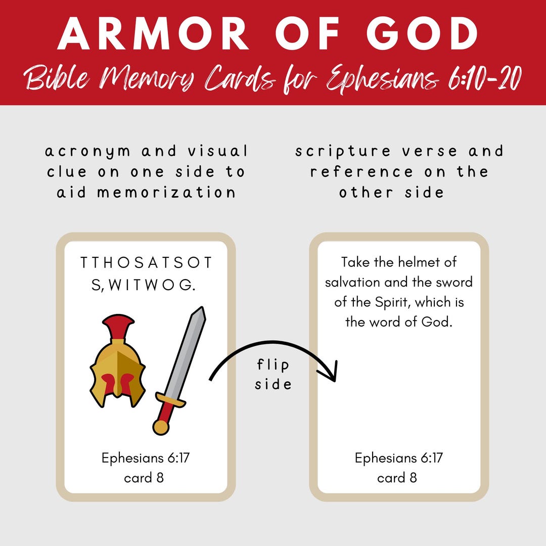 Full Armor of God Bible Memory Verse Cards Ephesians 6 10-20, Helmet of ...