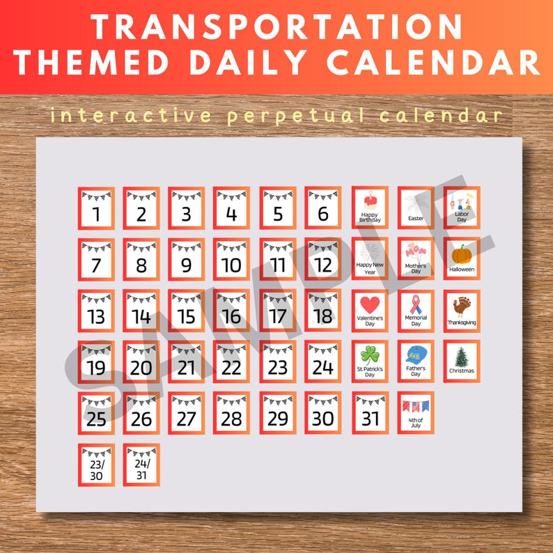 Perpetual Calendar Kids Transportation Theme | Daily Calendar ...