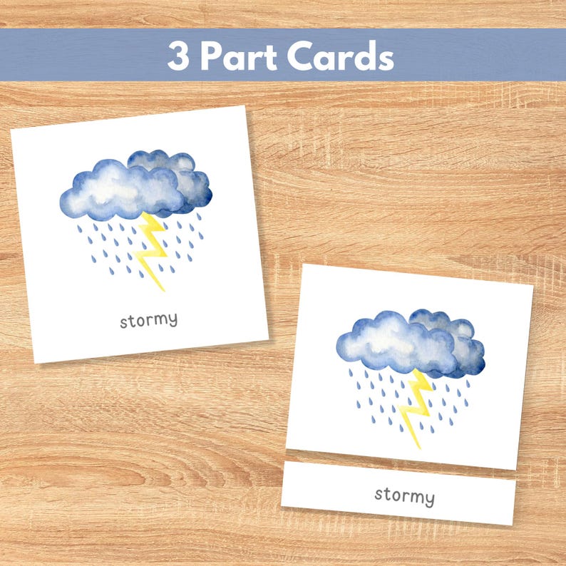 16 Weather Flash Cards, Printable Montessori Materials, Toddler ...