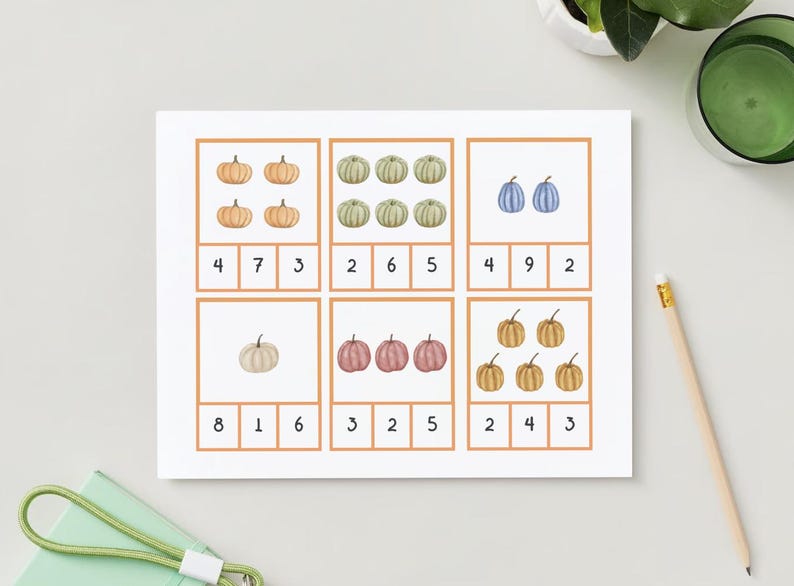 Count and Clip Cards Pumpkins, Printable Fall Math Activity, Counting Flashcards, Preschool Prek ...