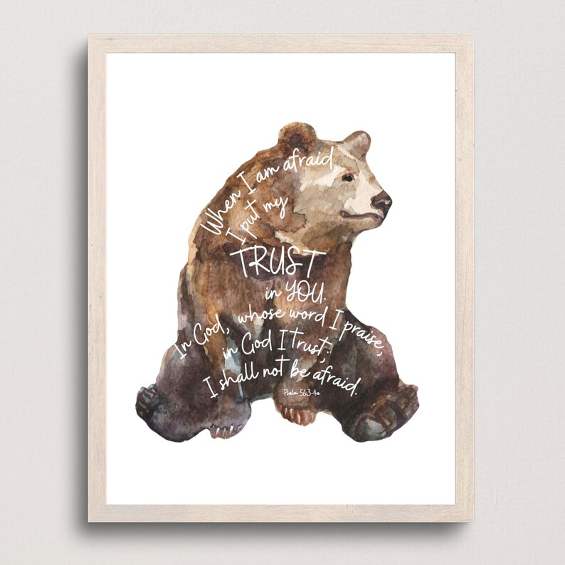 Woodland Scripture Wall Decor, Bear Bible Verse Art, Psalm 56:3 "trust ...