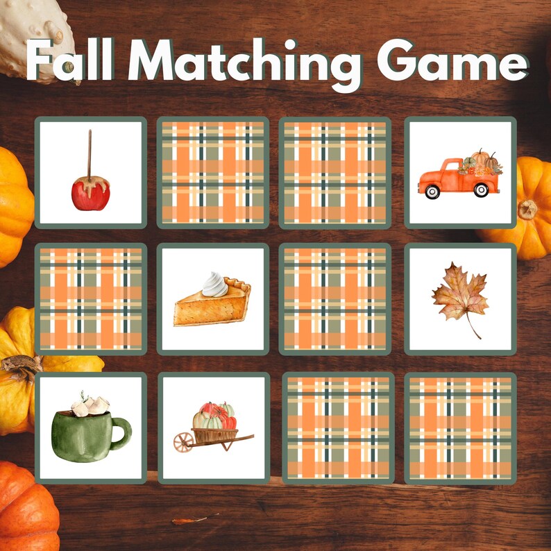 Matching Game for Kids Memory Game Autumn Activity Montessori Preschool ...