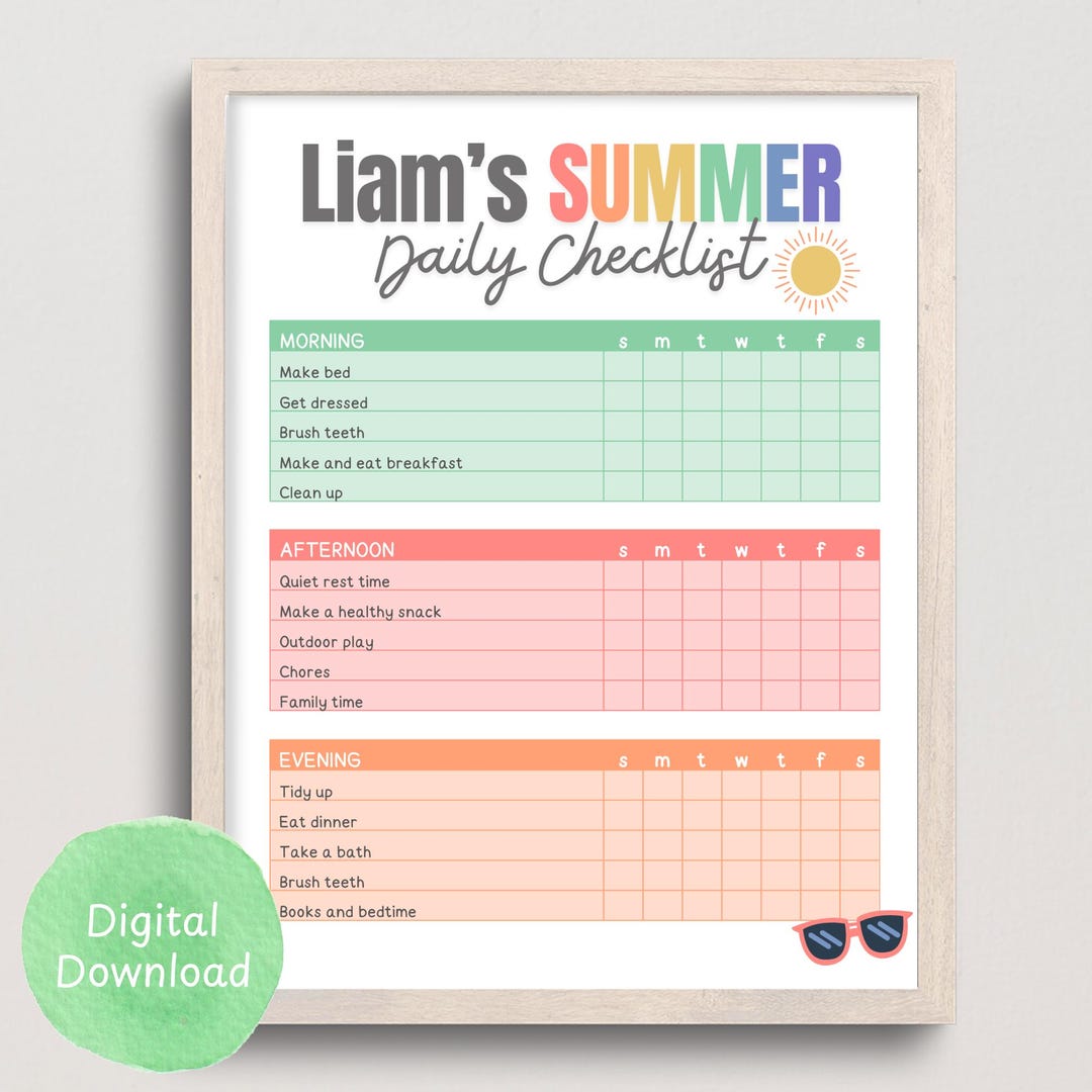 Editable Summer Daily Checklist Template for Kids, Visual Daily ...