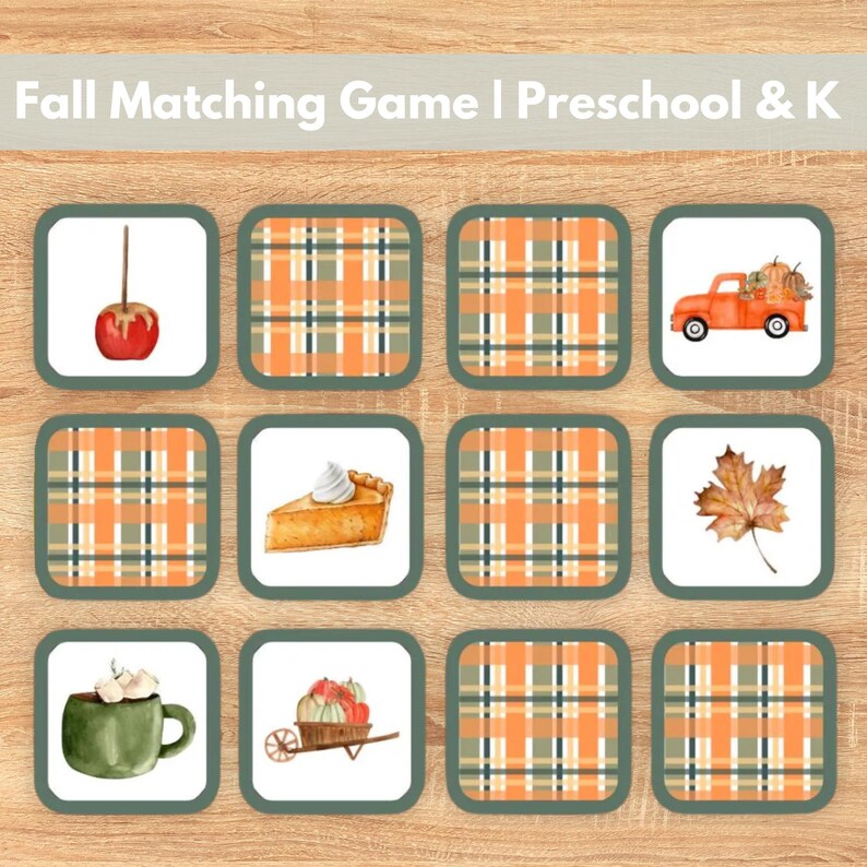 Fall Matching Game for Kids Memory Game Autumn Activity Montessori ...