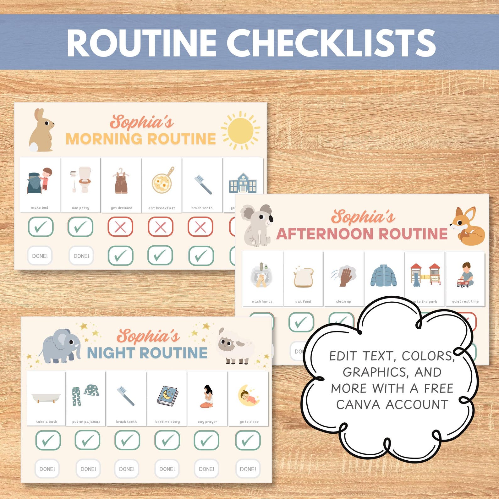 Editable Morning, Afternoon, Evening Routine Checklist for Kids, Daily ...