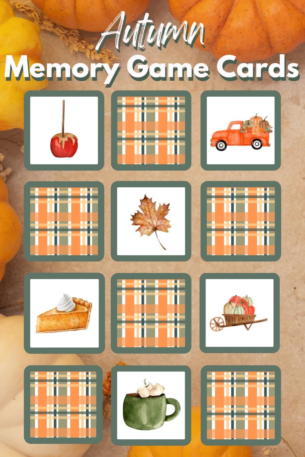 Matching Game for Kids Memory Game Autumn Activity Montessori Preschool ...