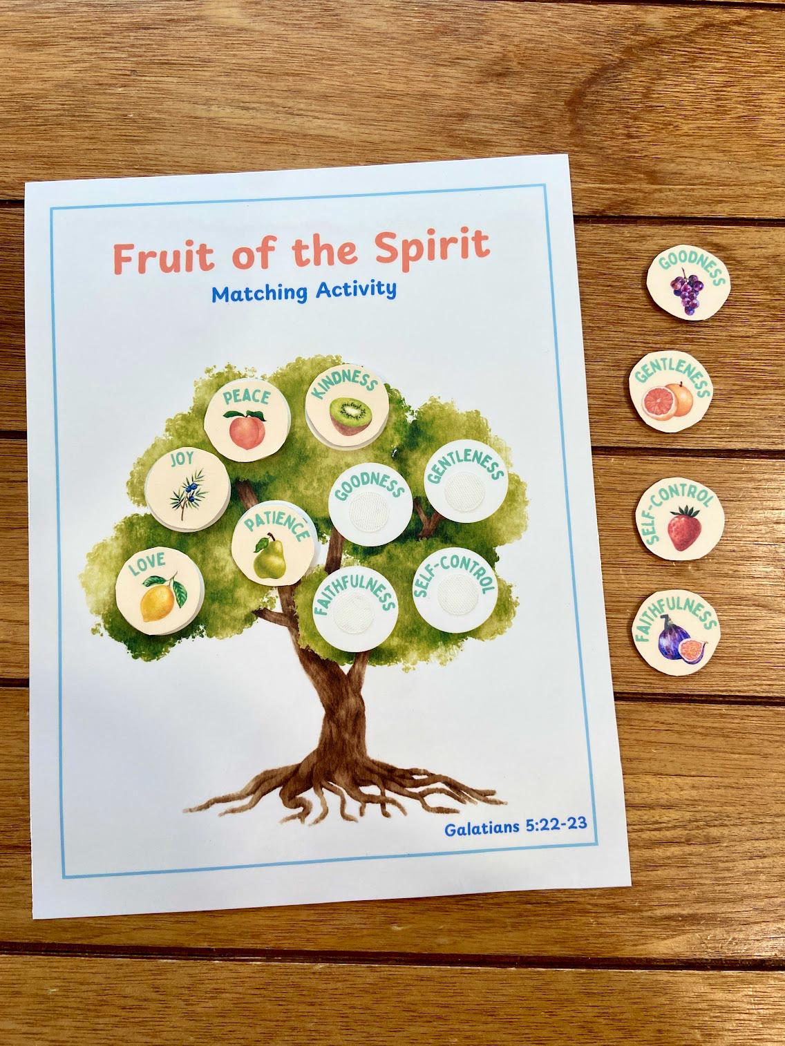 Fruits of the Spirit Matching and Fill in the Blank Activity, Bible ...