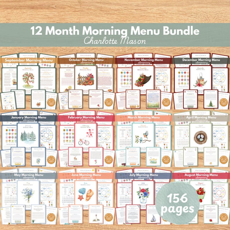 12 Month Charlotte Mason Elementary Morning Menu: Morning Time ...