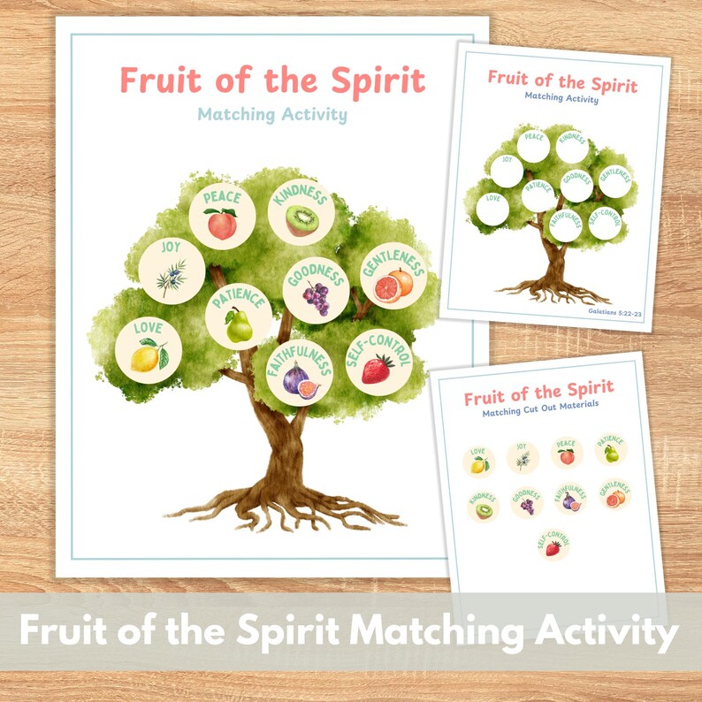 Fruits of the Spirit Matching and Fill in the Blank Activity, Bible ...