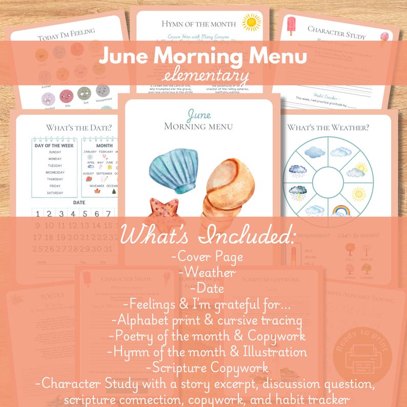 June Charlotte Mason Morning Menu Pages, Summer Morning Quiet Time ...