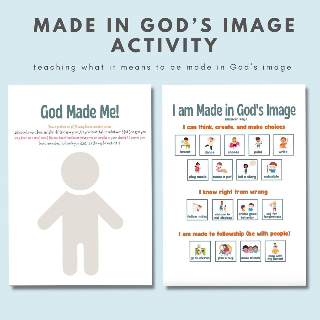 Made in God's Image Printable Bible Lesson Activity God Made Me Craft ...