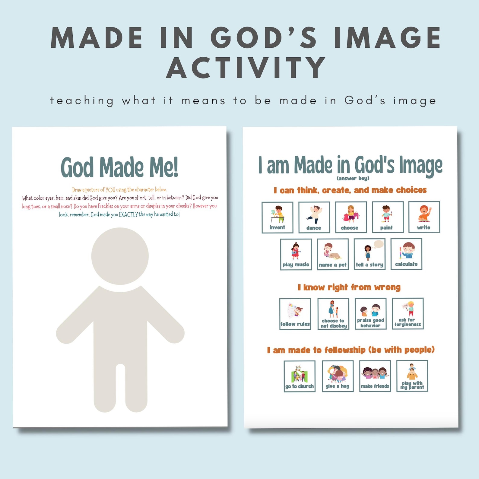 Made in God's Image Printable Bible Lesson: God Made Me Activity ...
