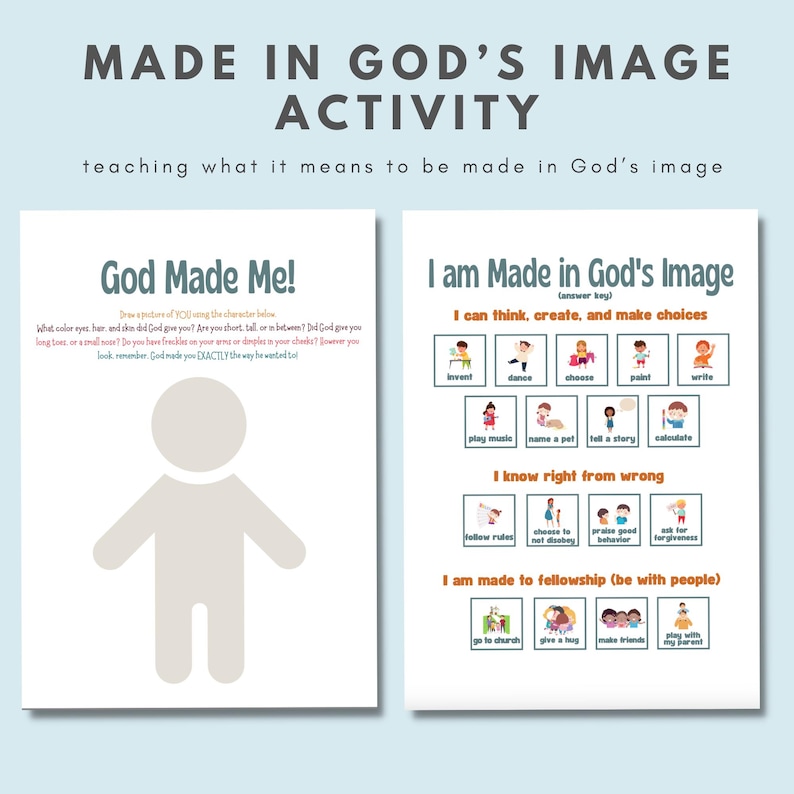Made in God's Image Printable Bible Lesson: God Made Me Activity (digital Download) - Etsy