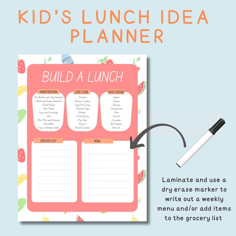 Editable Meal Planner for Kids, Lunch Ideas Printable, School Lunch ...
