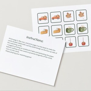 Matching Game for Kids Memory Game Autumn Activity Montessori Preschool ...