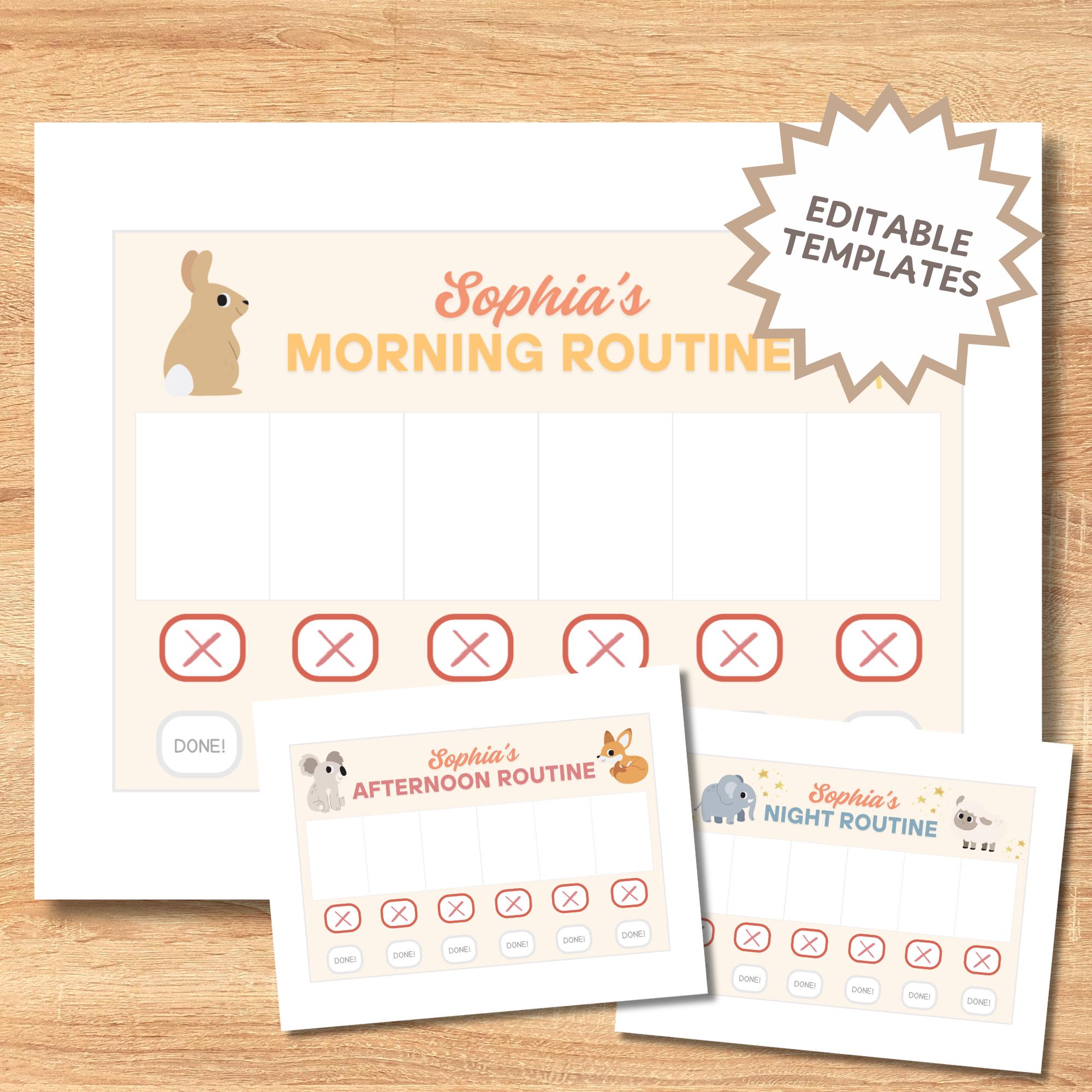 Editable Morning, Afternoon, Evening Routine Checklist for Kids, Daily ...