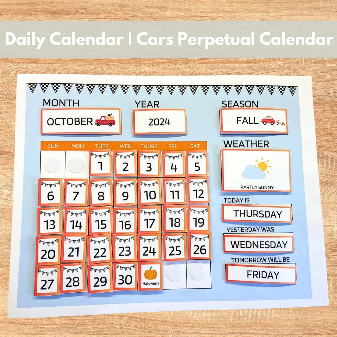 Perpetual Calendar Kids Transportation Theme | Daily Calendar ...