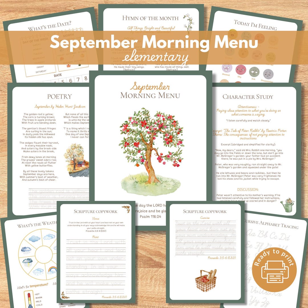 September Morning Menu Pages, Charlotte Mason Curriculum, Autumn ...
