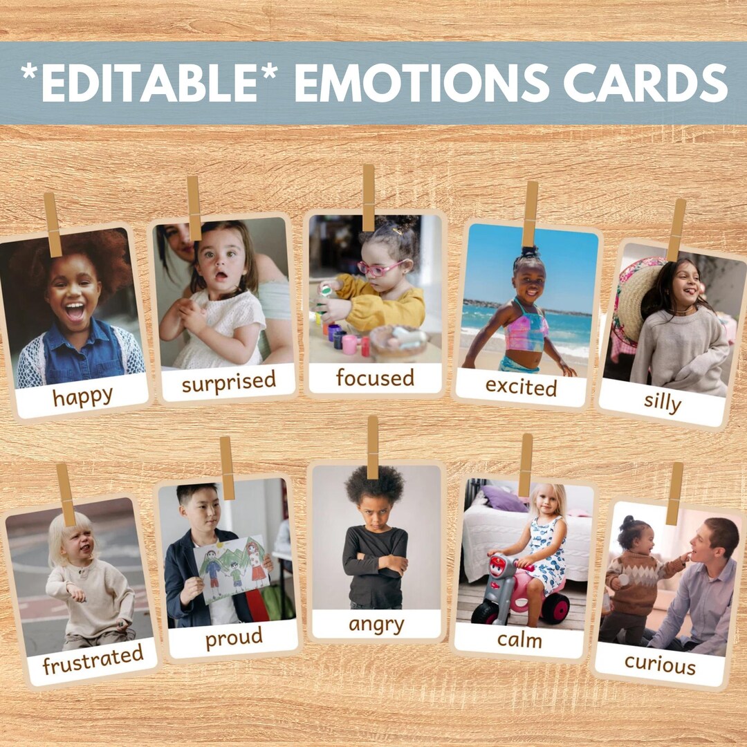 Real Pictures Emotions Cards for Kids EDITABLE - Montessori Emotions ...