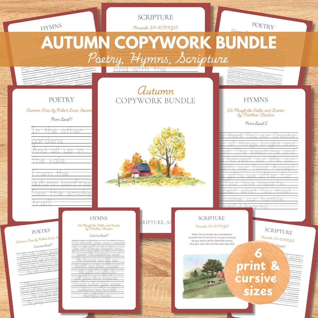 Autumn Print & Cursive Handwriting Practice, Charlotte Mason Copywork ...