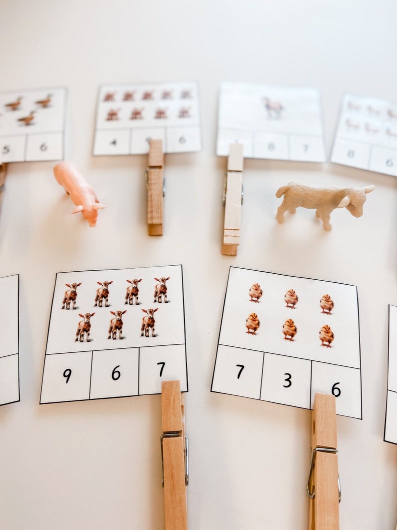 Farm Animals Count and Clip Cards, Preschool Math (printable PDF) - Etsy