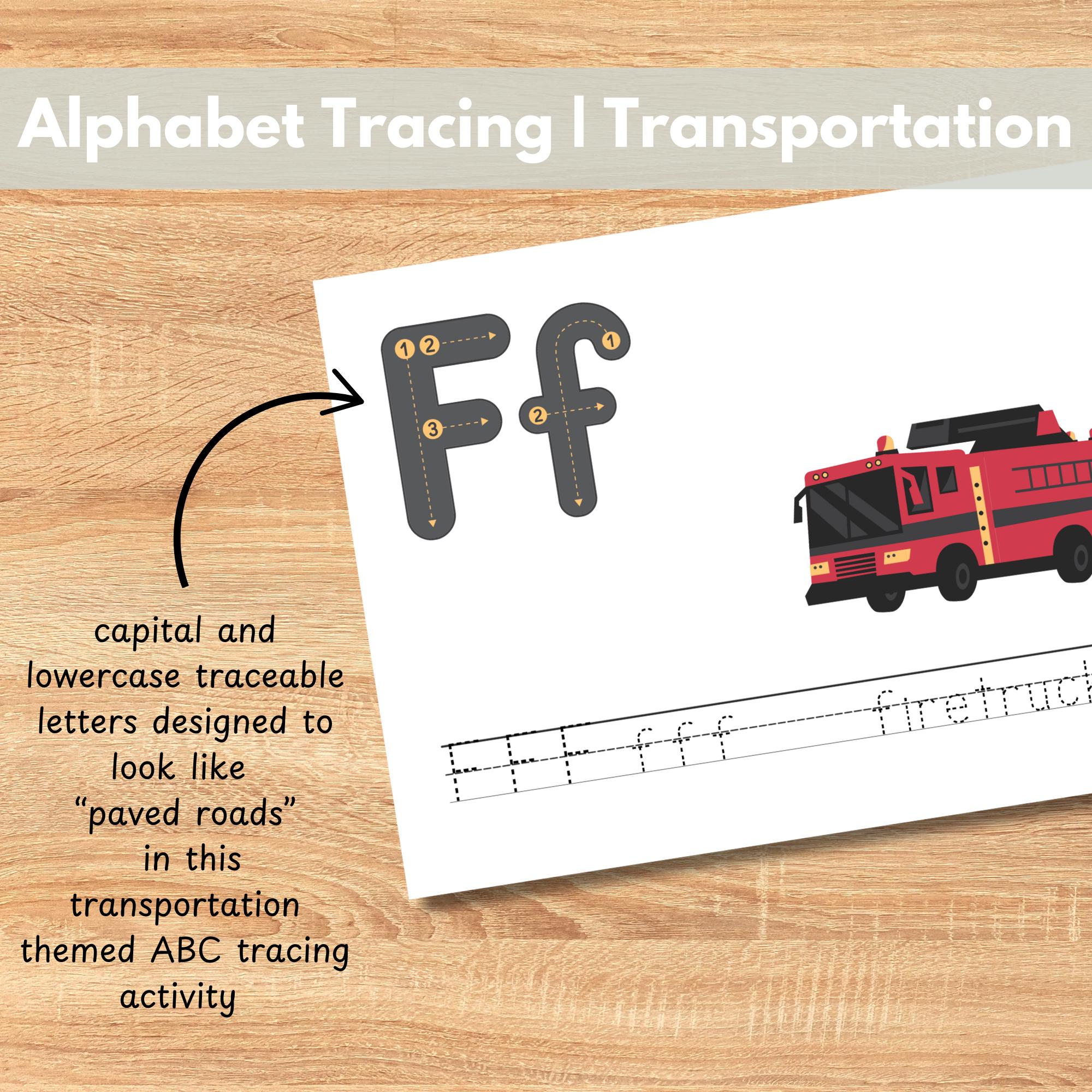 Uppercase Lowercase Alphabet Tracing Activity Transportation ...