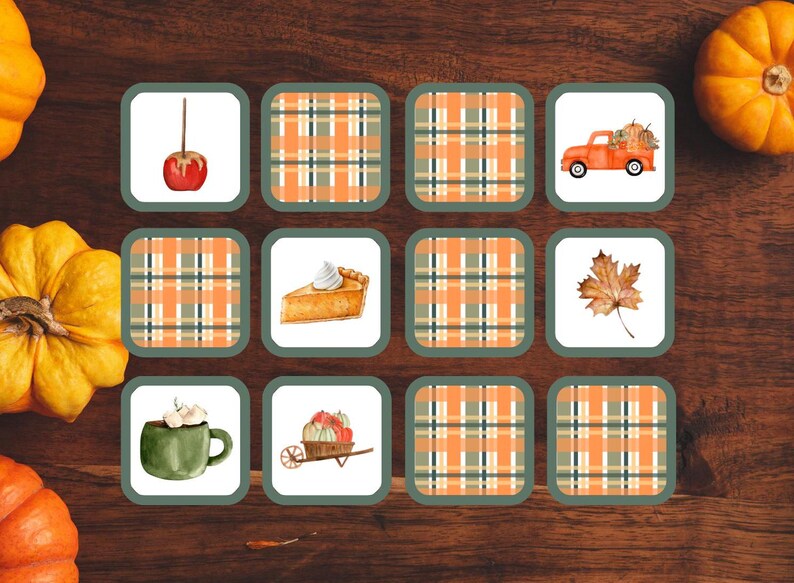 Matching Game for Kids Memory Game Autumn Activity Montessori Preschool ...