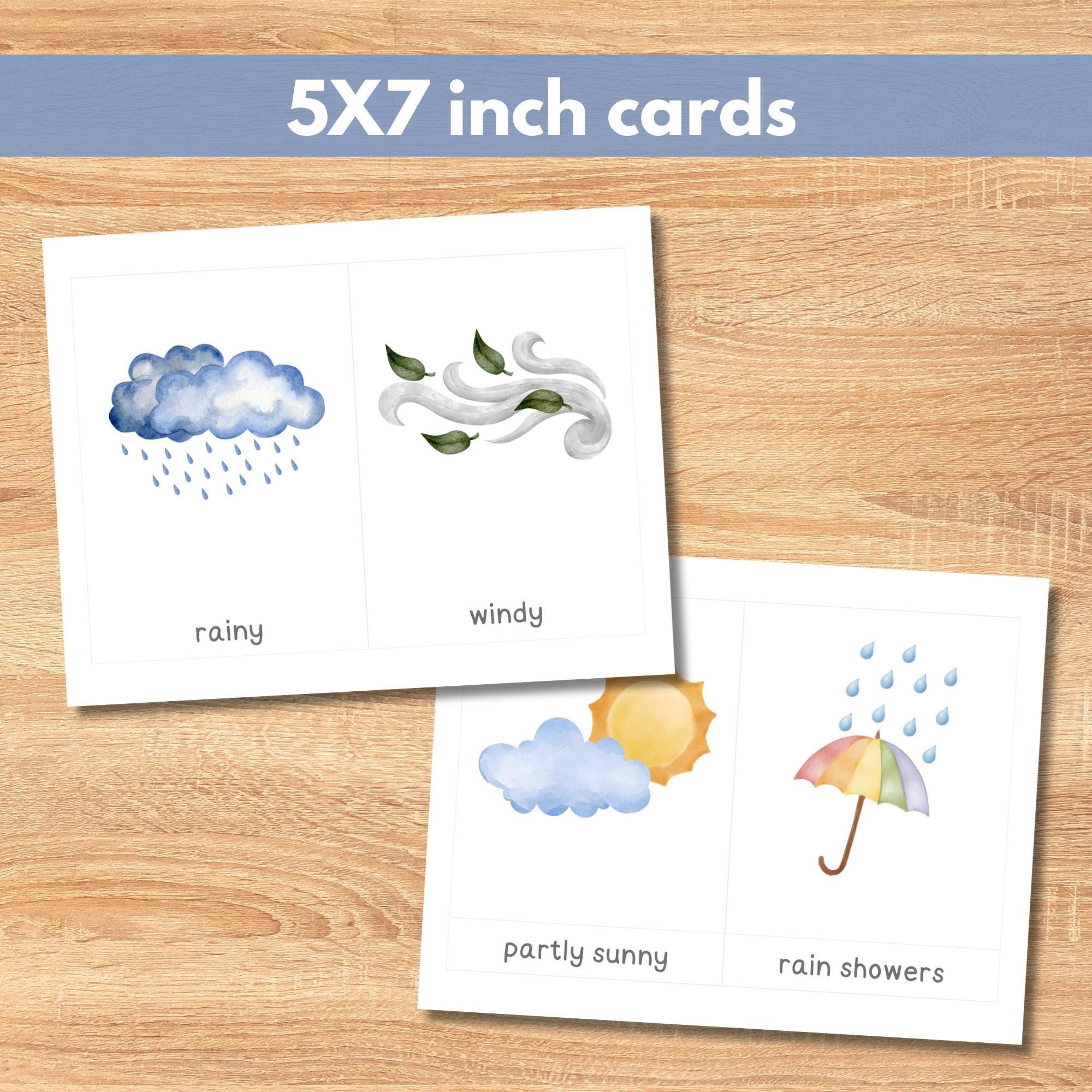 16 Weather Flash Cards, Printable Montessori Materials, Toddler ...