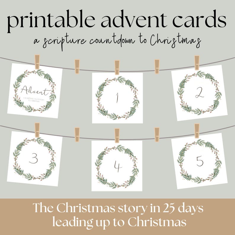 Scripture Advent Christmas Countdown Cards | Nativity Advent Card ...