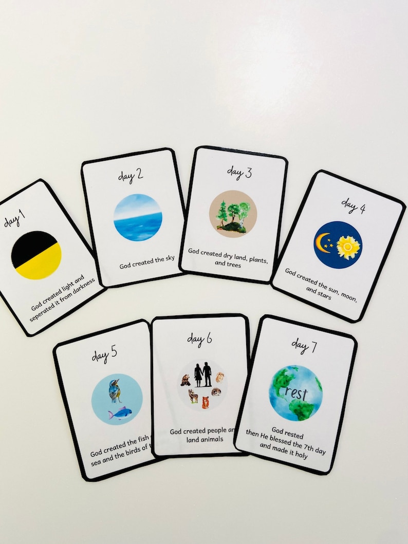 Days of Creation Cards Printable, Creation Story Picture Cards for Kids ...