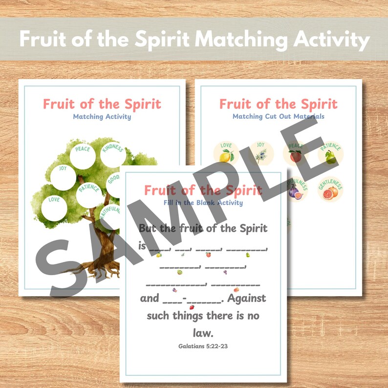 Fruits of the Spirit Matching and Fill in the Blank Activity, Bible ...