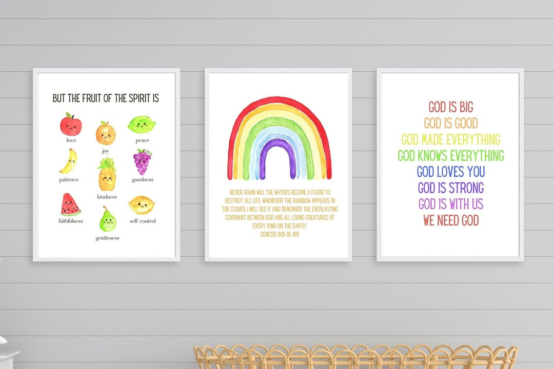 Sunday School Bright Rainbow Wall Art Bundle of 3 DIGITAL DOWNLOAD - Etsy