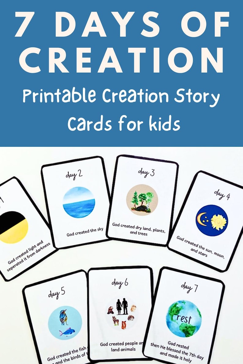 Days of Creation Cards Printable, Creation Story Picture Cards for Kids ...