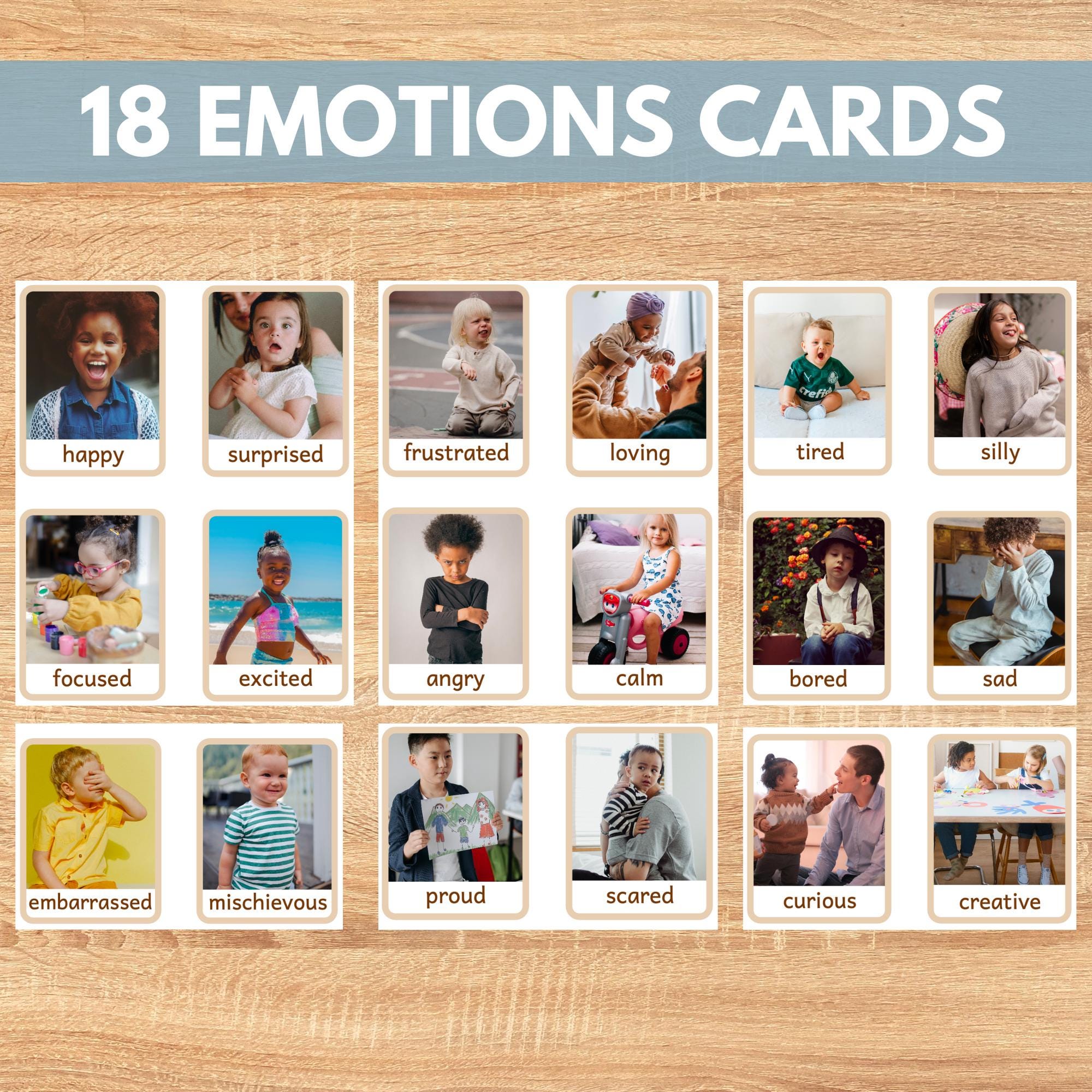 Real Pictures Emotions Cards for Kids EDITABLE - Montessori Emotions ...