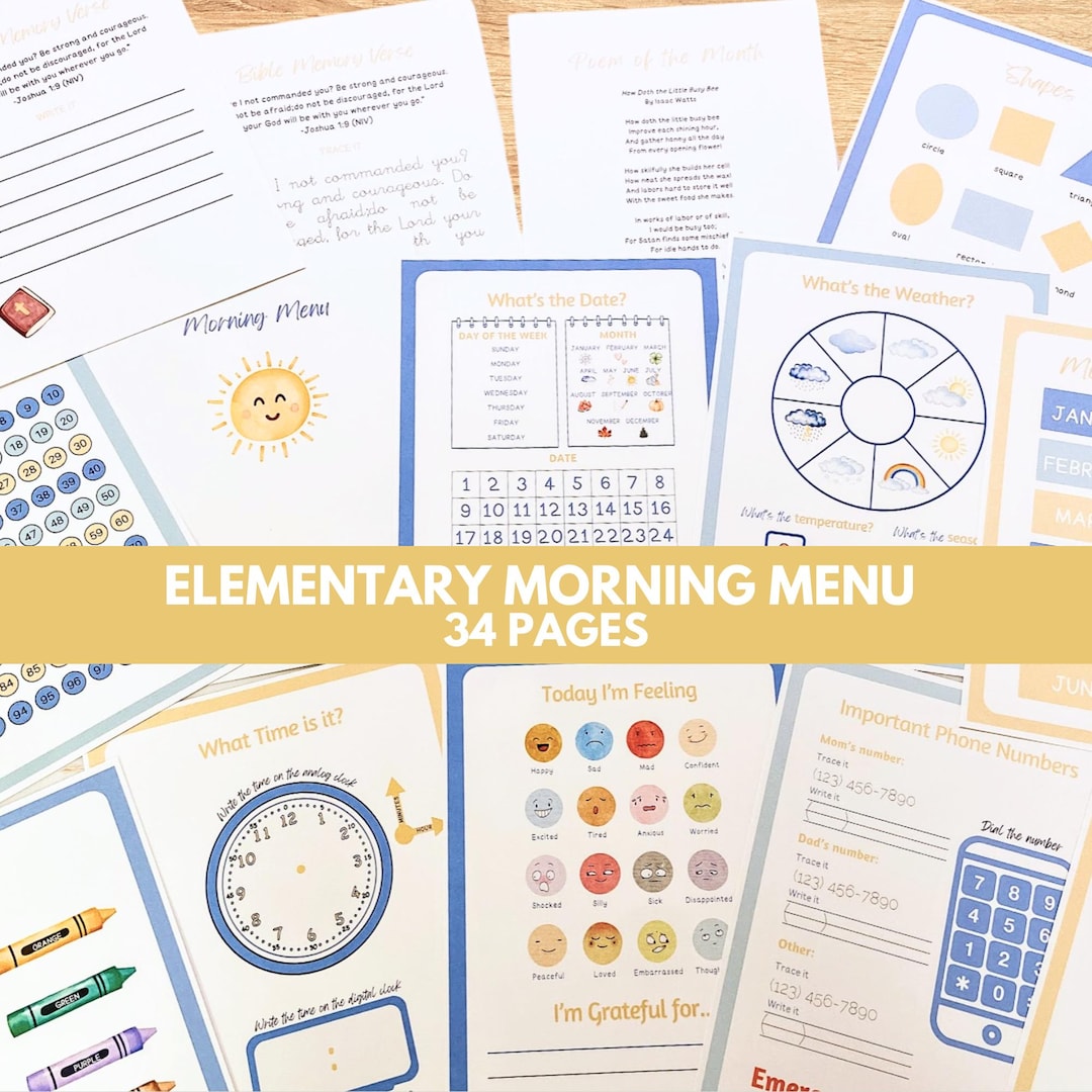 Elementary Morning Menu, Homeschool K-3 Printable (editable, Digital ...