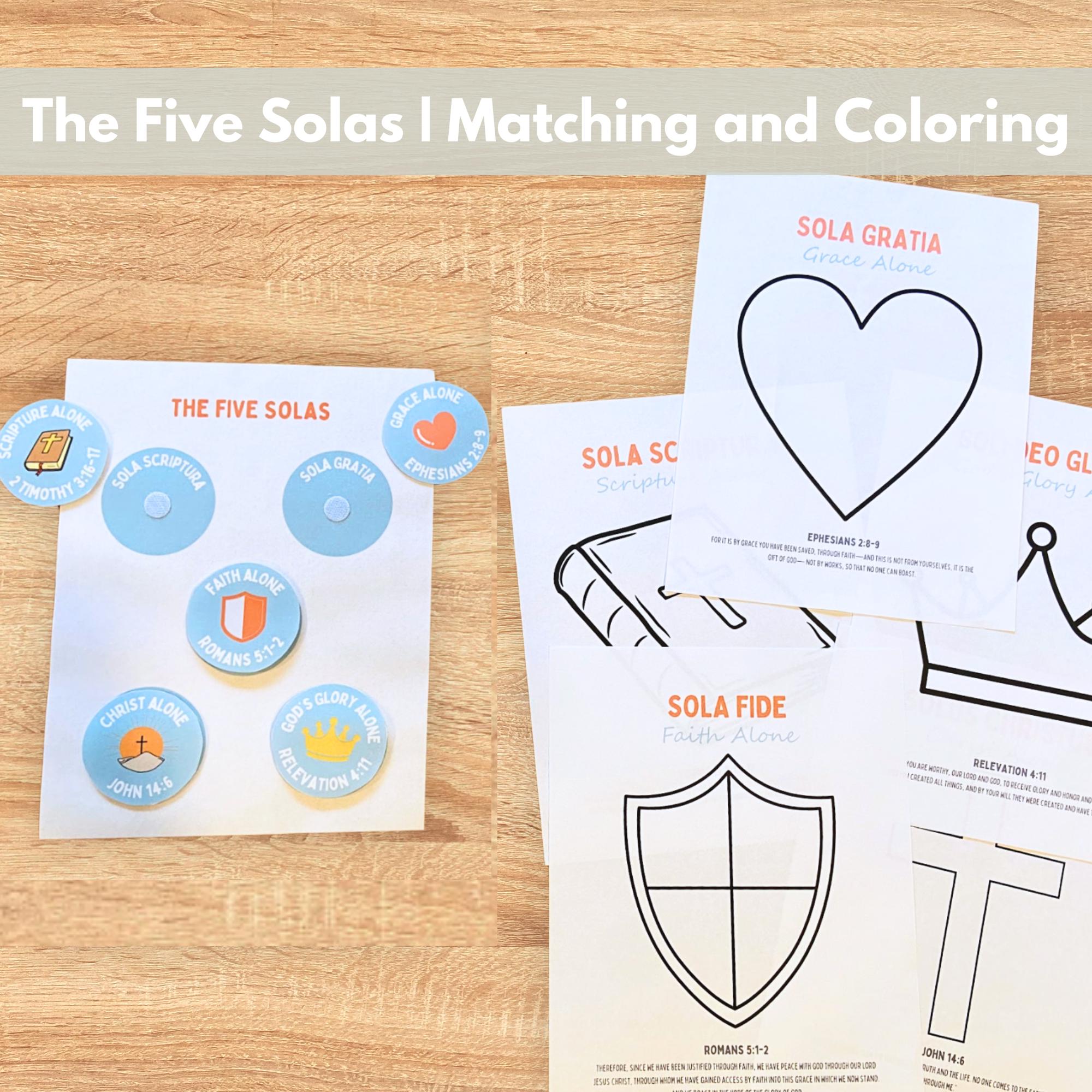 The Five Solas Matching Activity and Coloring Pages With Solas and Scripture, Reformation ...