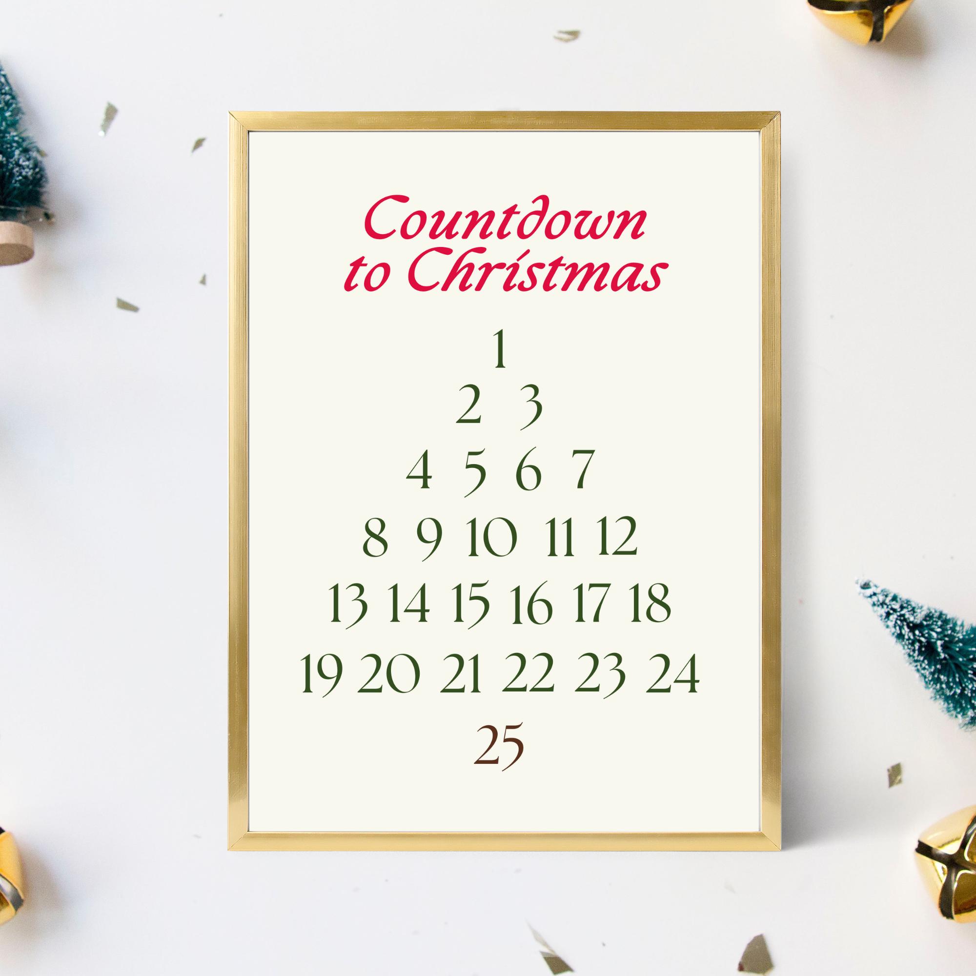 Days Till Christmas Countdown Calendar Printable | Days Until Christmas ...