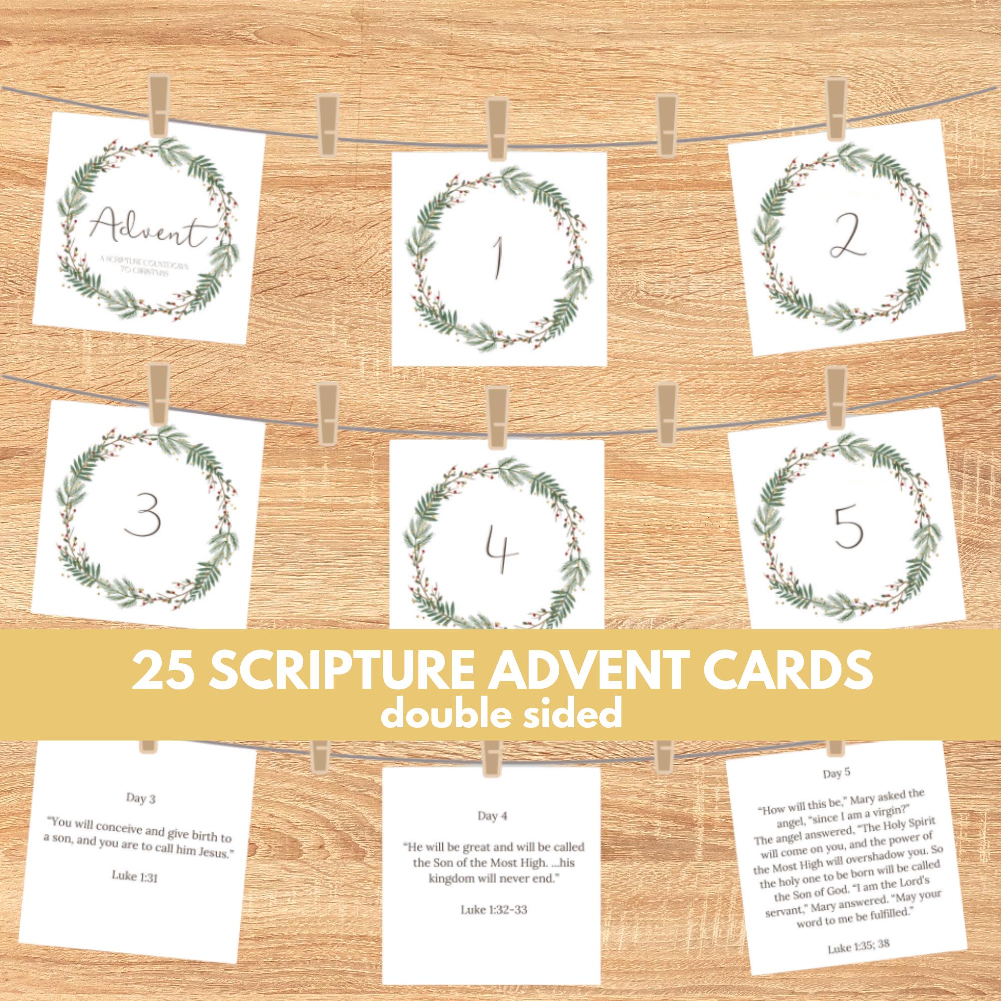 Scripture Advent Christmas Countdown Cards | Printable Nativity ...