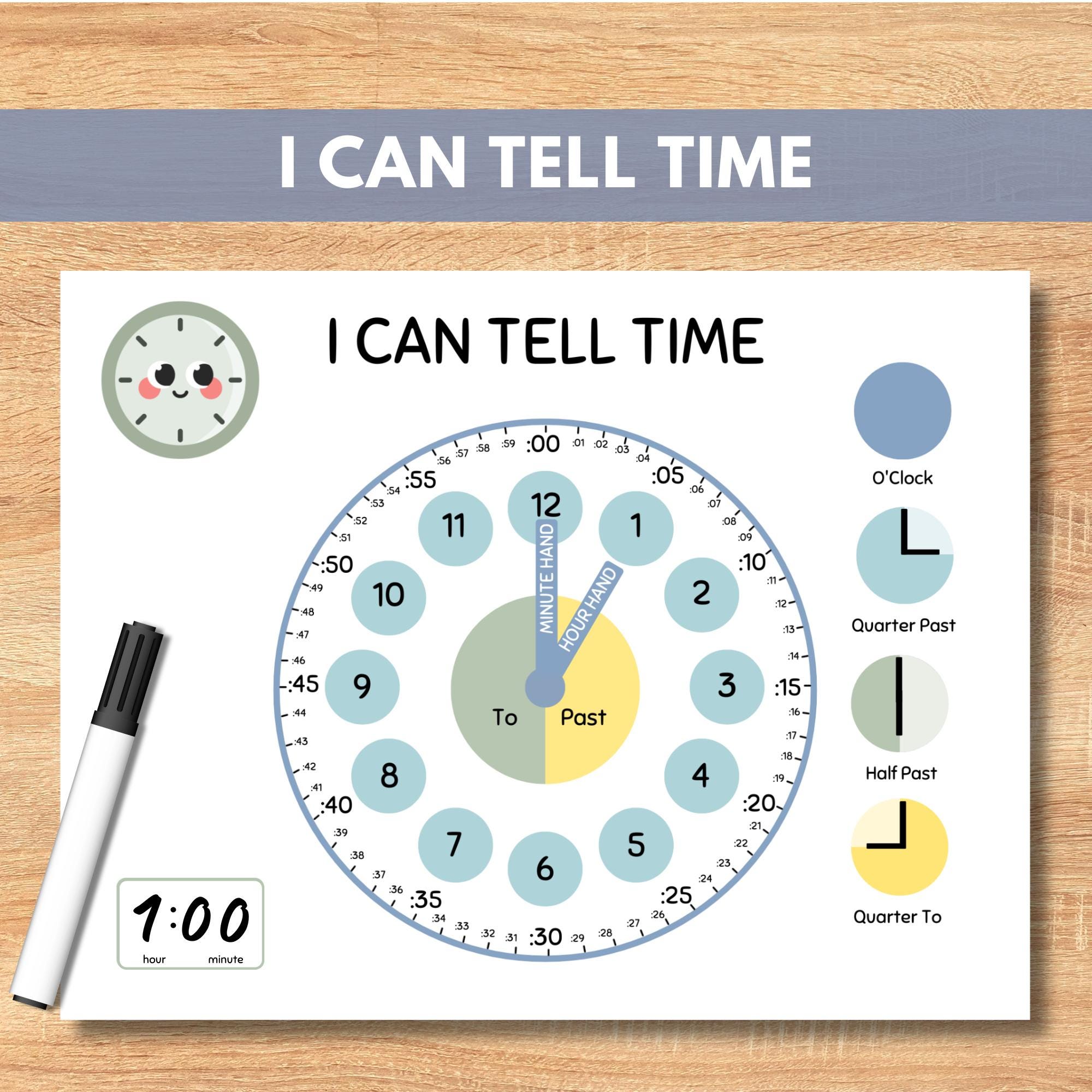 Kids Telling Time Activity, Printable Montessori Clock Worksheet ...