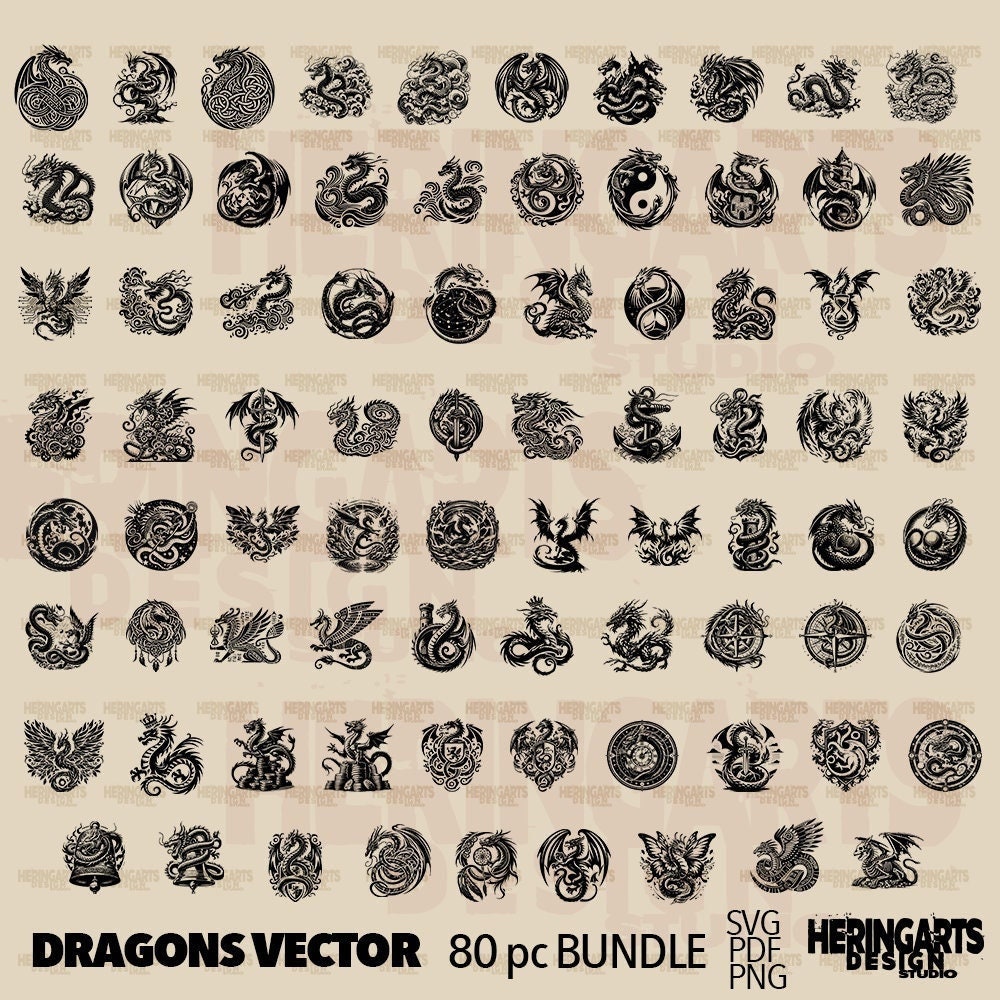 Bundle(80 Pc) Awesome Dragons Scene Vector Drawings Vectorart Files ...