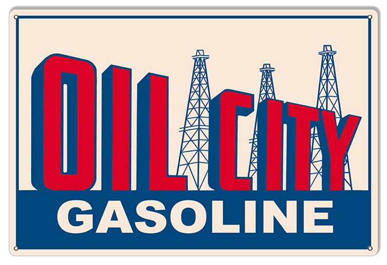 Vintage Style Nostalgic " Oil City Gasoline " Metal Sign for Your ...
