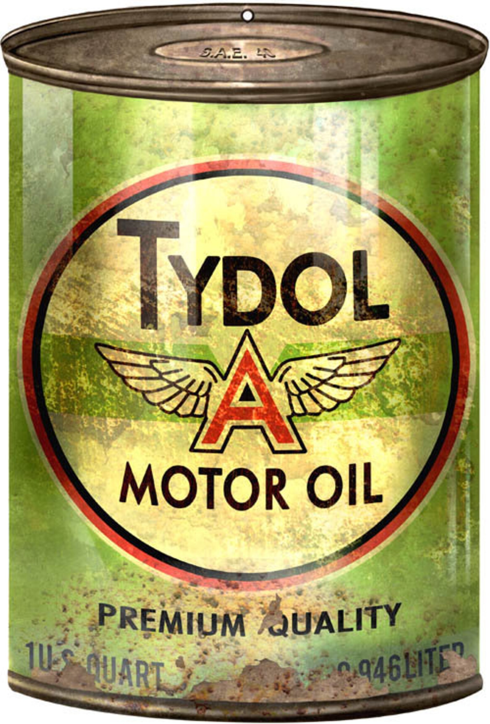 Vintage Style " Flying A - Tydol Motor Oil " Oil Can Shaped Metal Sign ...