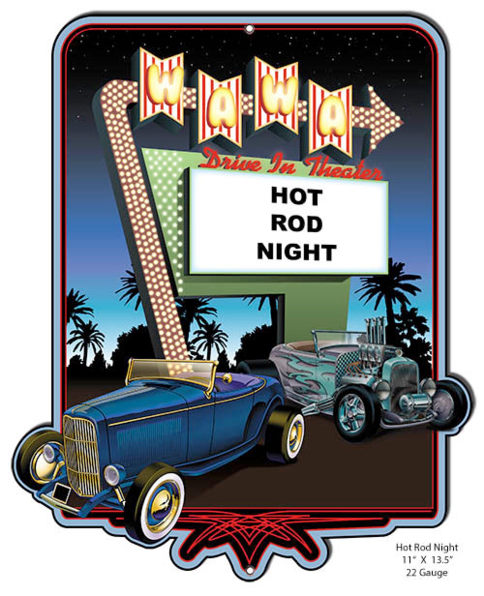 Vintage Style Nostalgic Hot Rod Drive-in Show Night Laser Cut Metal ...