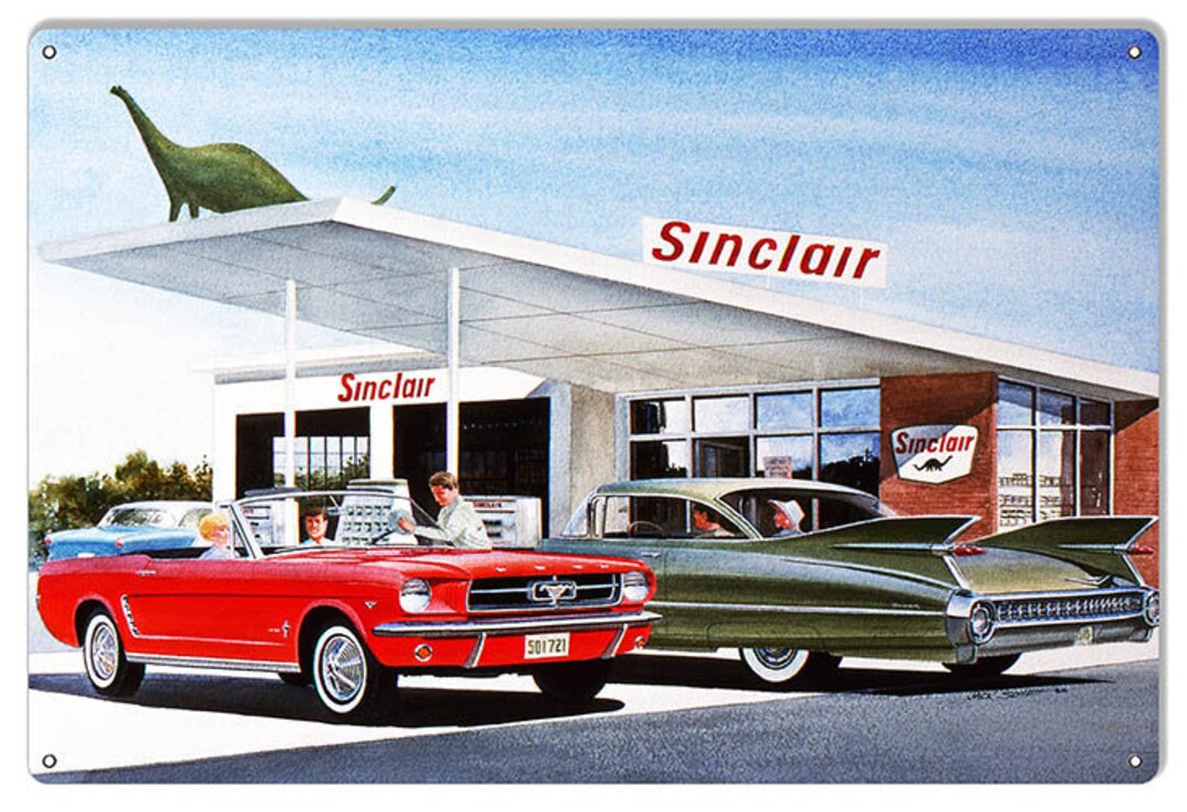 Vintage Style Nostalgic " Sinclair Gas Station With Mustang and ...