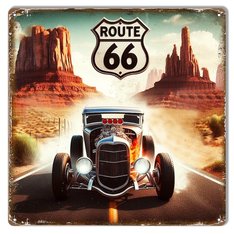 Vintage Style Nostalgic " Route 66 - Hot Rod " Metal Sign for Your ...